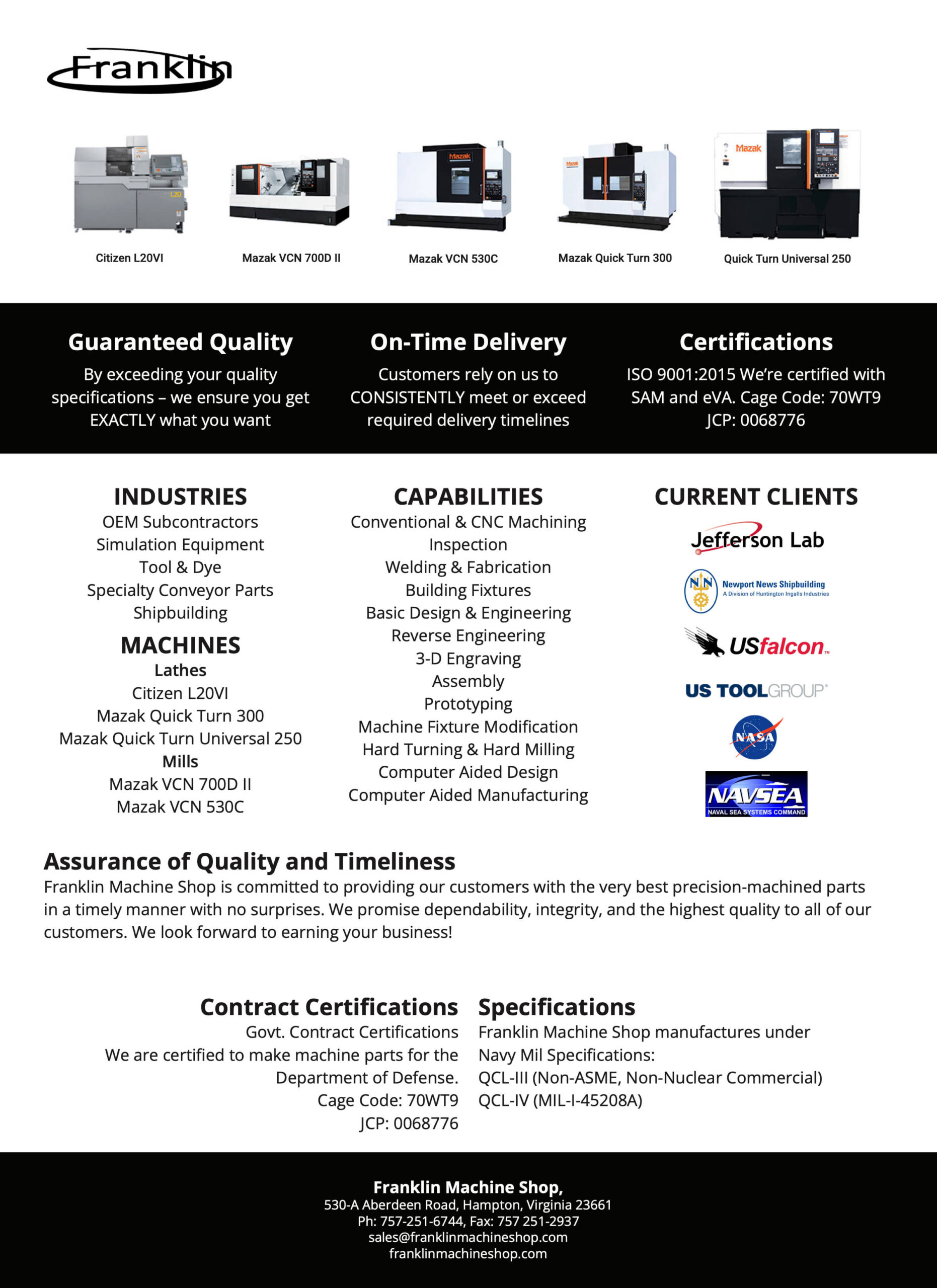 Line Card Franklin Machine Shop Line Card Franklin Machine Shop